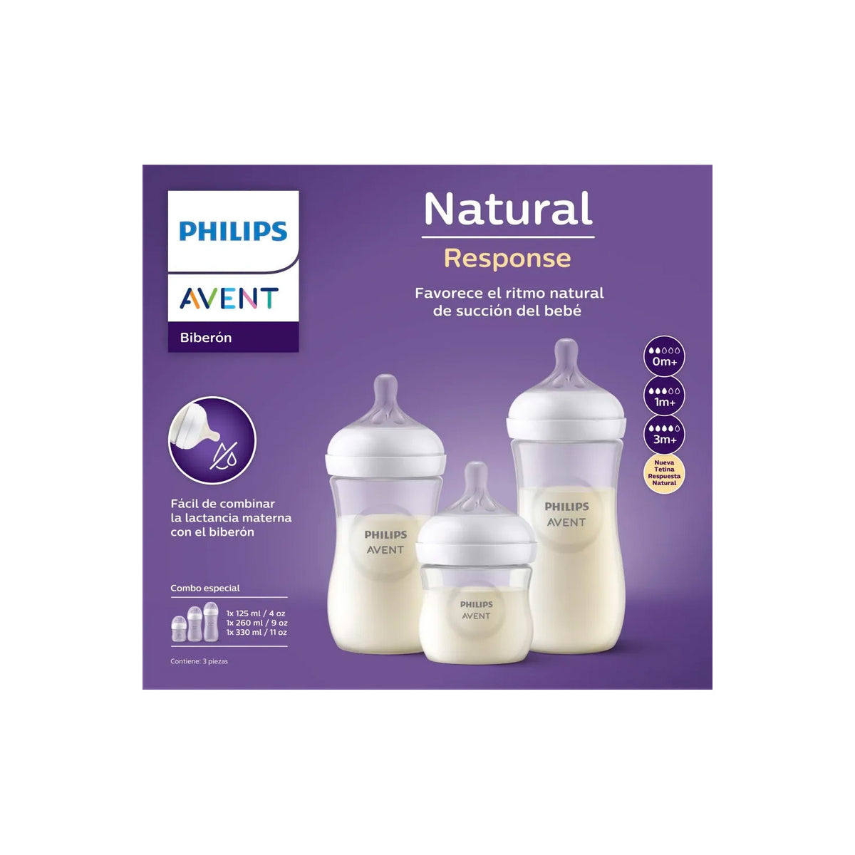 Set 3 Mamaderas Avent Natural SCD838/27 125+260+330ml– Mr Click Chile